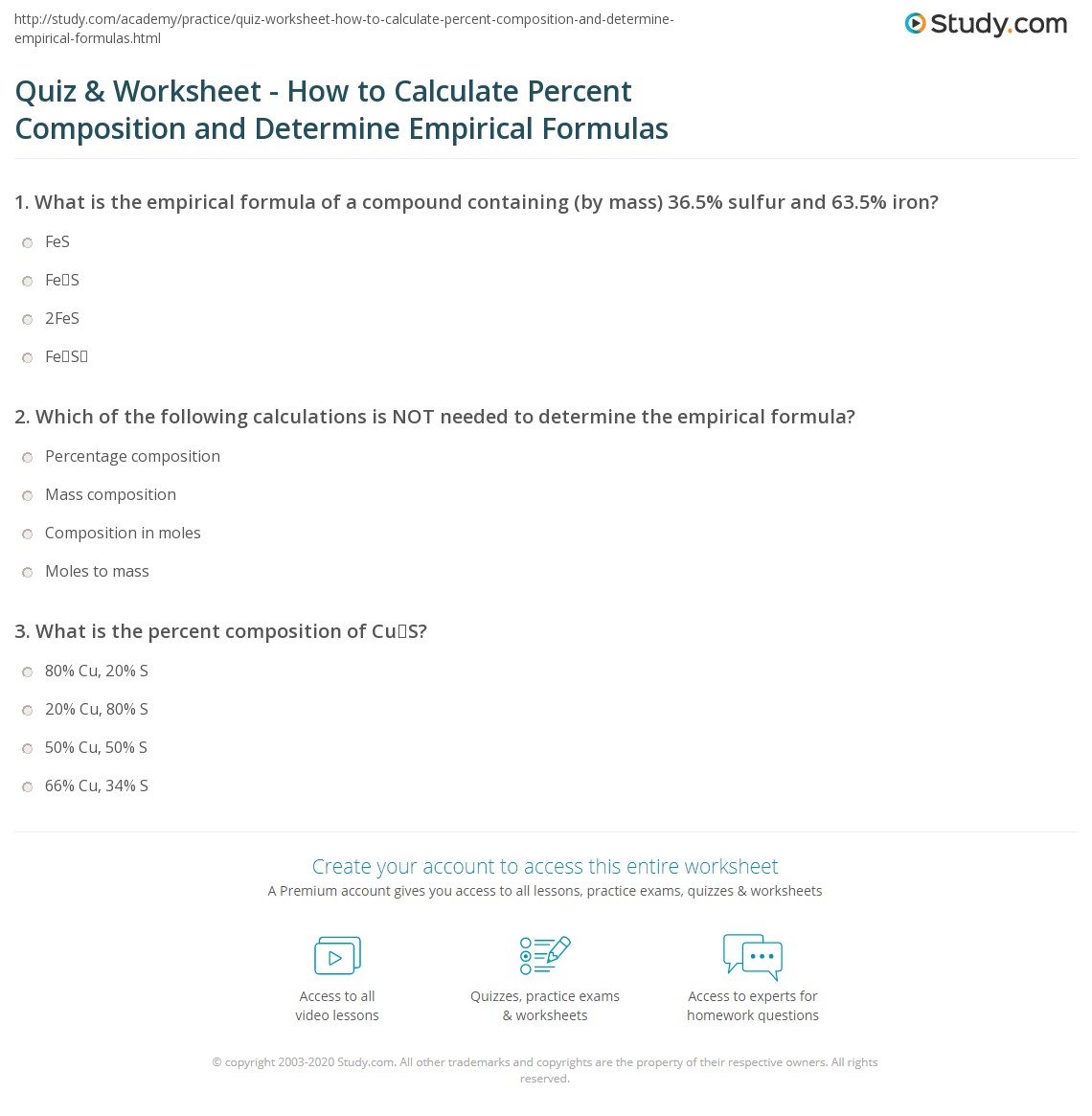 Quiz Worksheet How To Calculate Percent Composition And Determine Quiz Worksheet How To Calculate Percent Composition And Determine