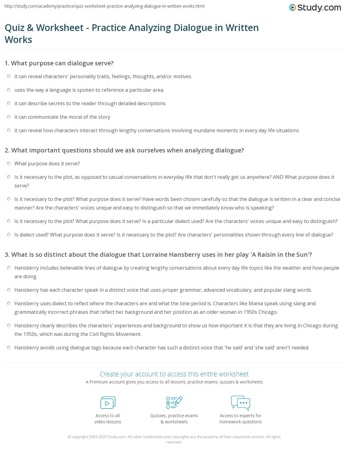 Quiz Worksheet Practice Analyzing Dialogue In Written Works Study Quiz Worksheet Practice Analyzing Dialogue In Written Works Study