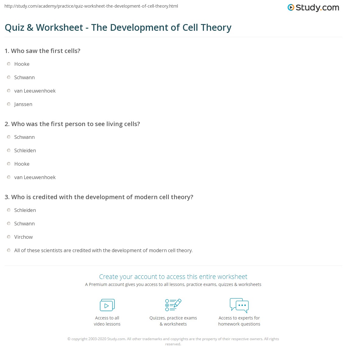 Quiz Worksheet The Development Of Cell Theory Study Quiz Worksheet The Development Of Cell Theory Study