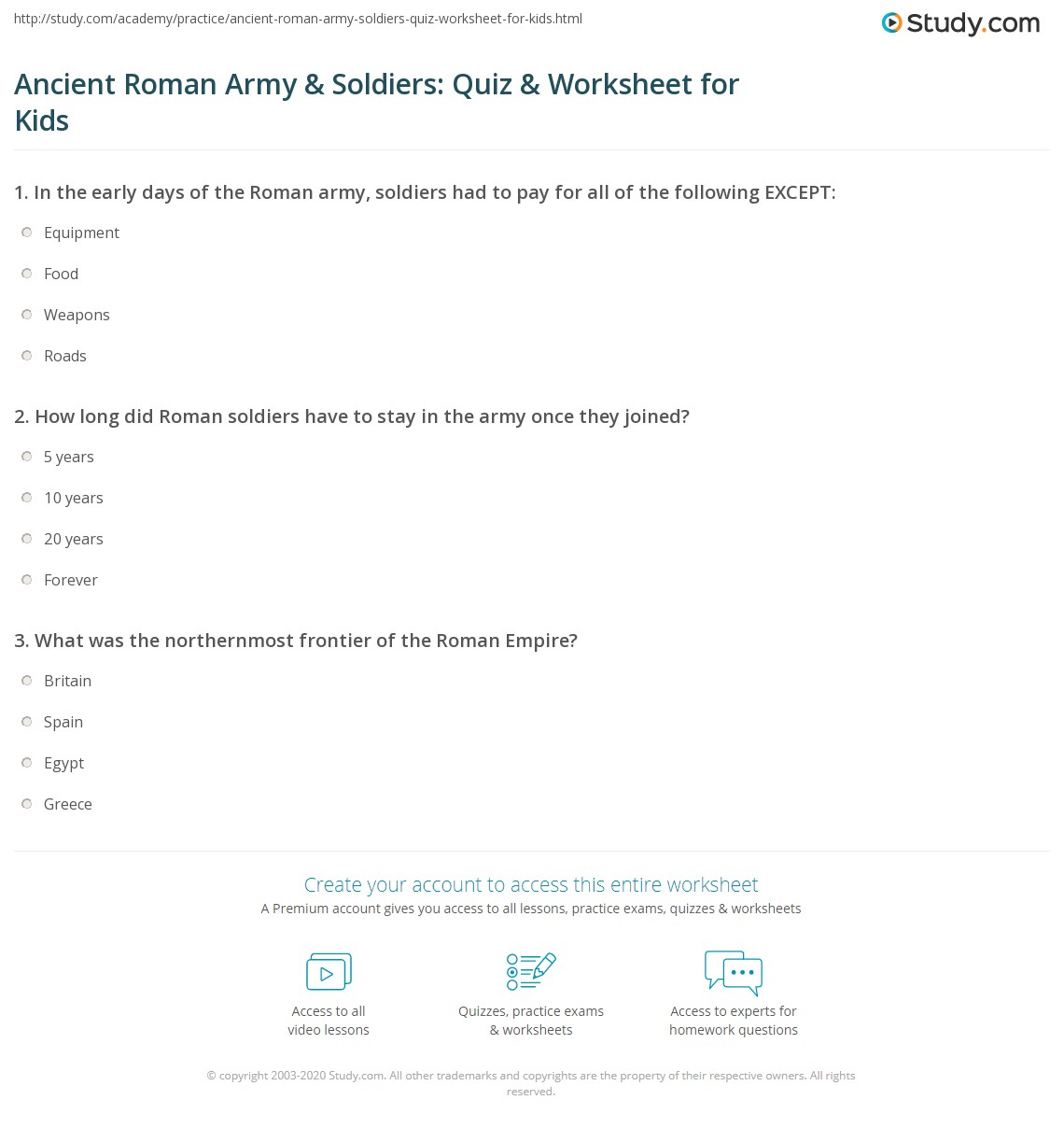 Ancient Roman Army & Soldiers: Quiz & Worksheet for Kids | Study.com