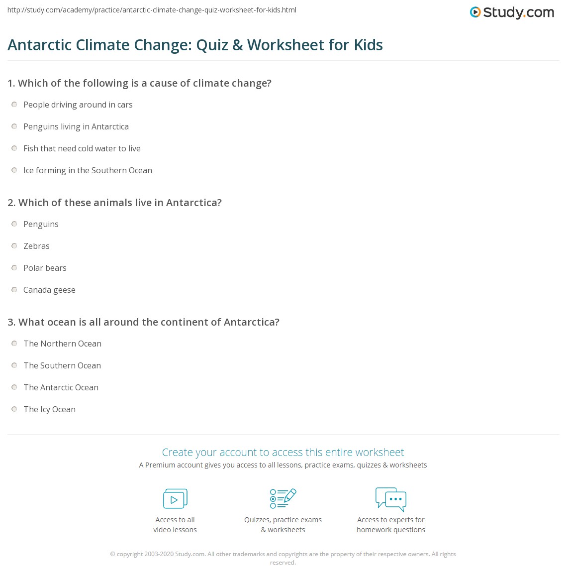 Antarctic Climate Change: Quiz & Worksheet for Kids | Study.com