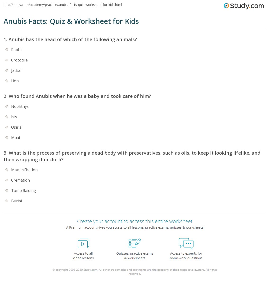 Anubis Facts: Quiz & Worksheet for Kids | Study.com