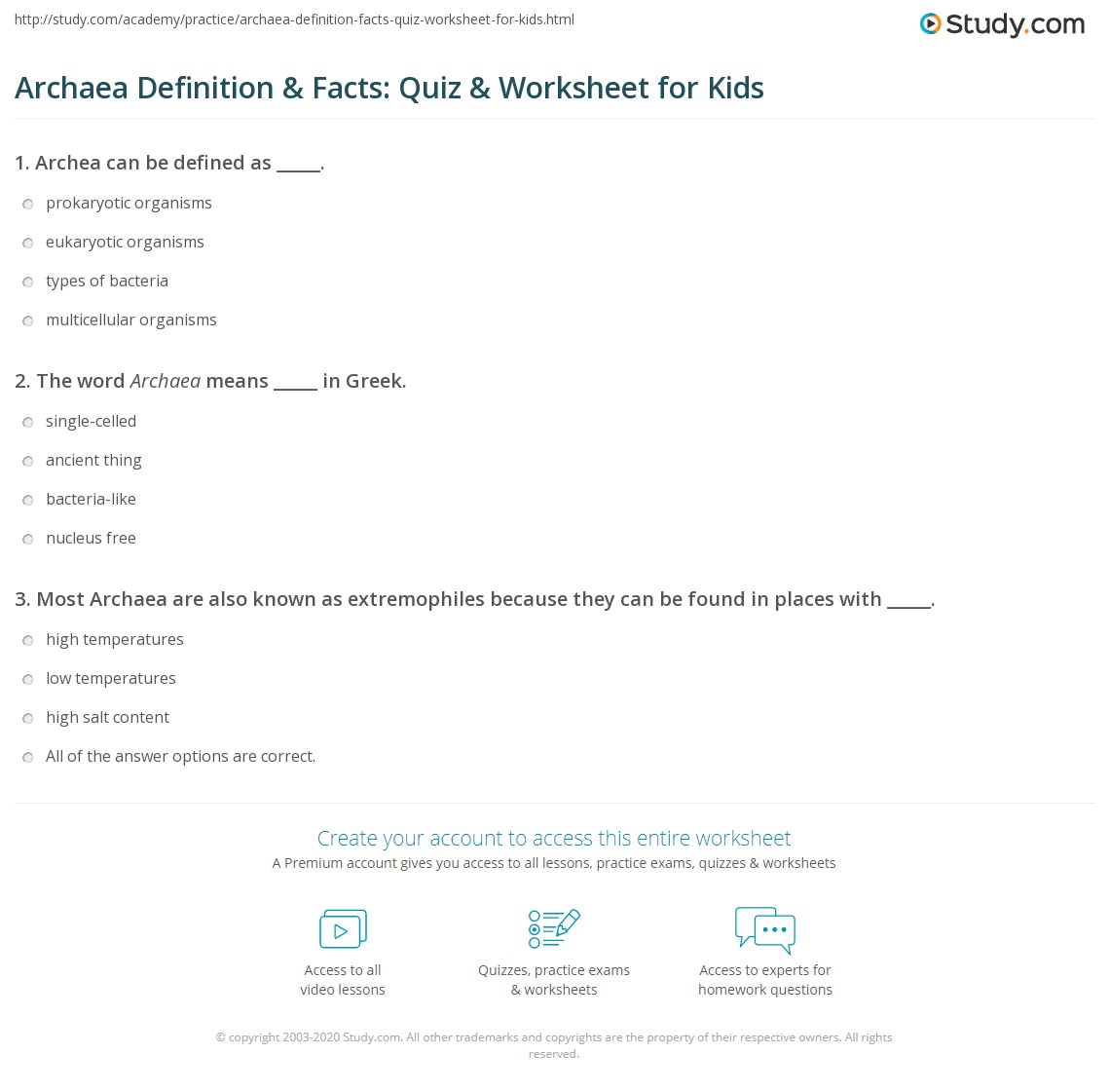 Archaea Definition & Facts: Quiz & Worksheet for Kids | Study.com