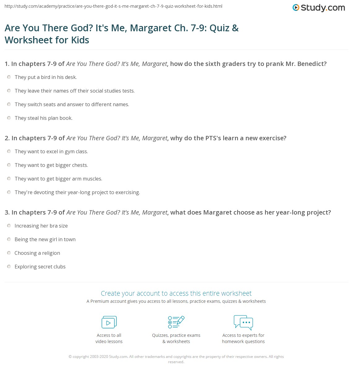Are You There God? It's Me, Margaret Ch. 7-9: Quiz & Worksheet for Kids ...