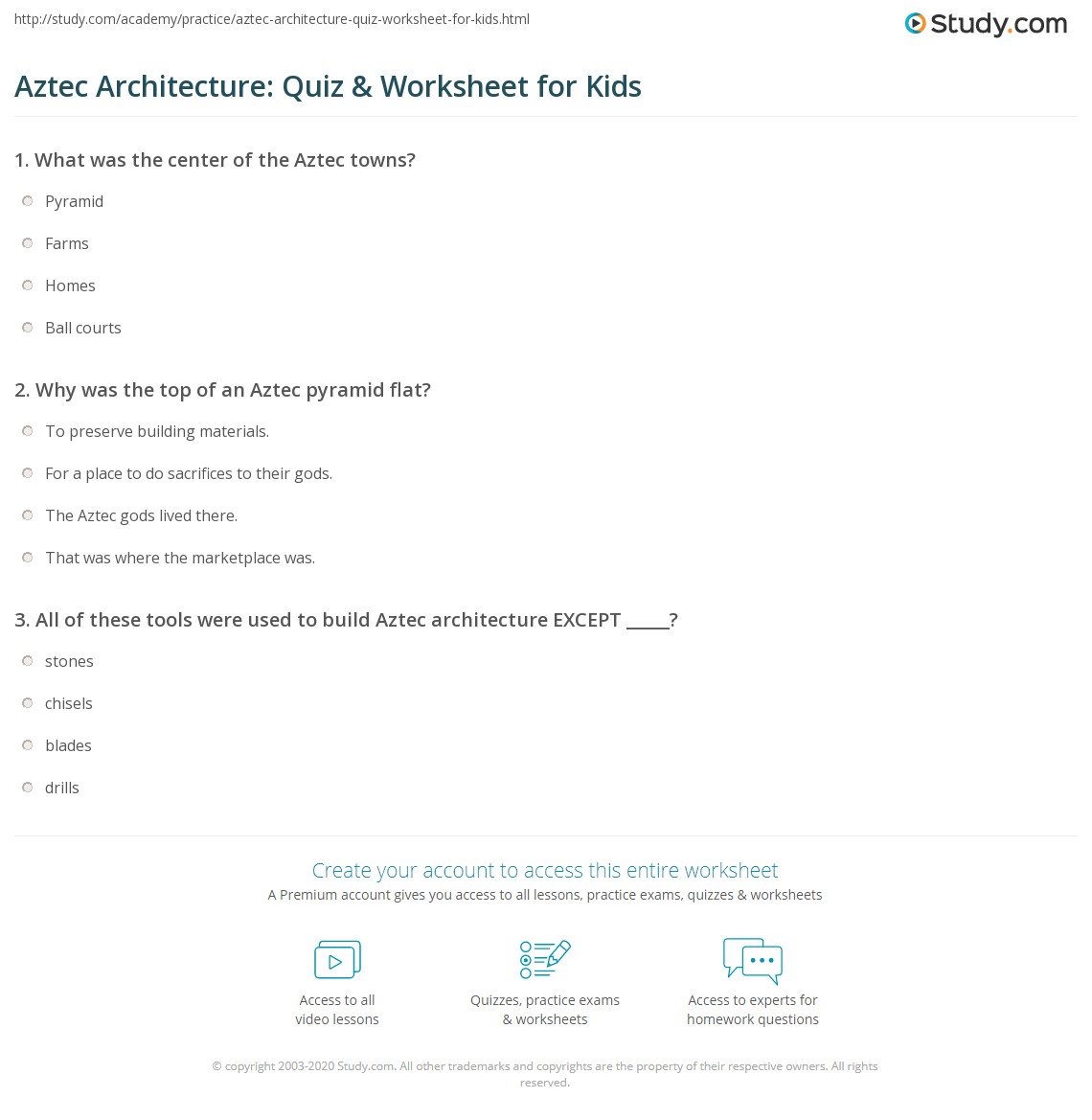 Aztec Architecture: Quiz & Worksheet for Kids | Study.com