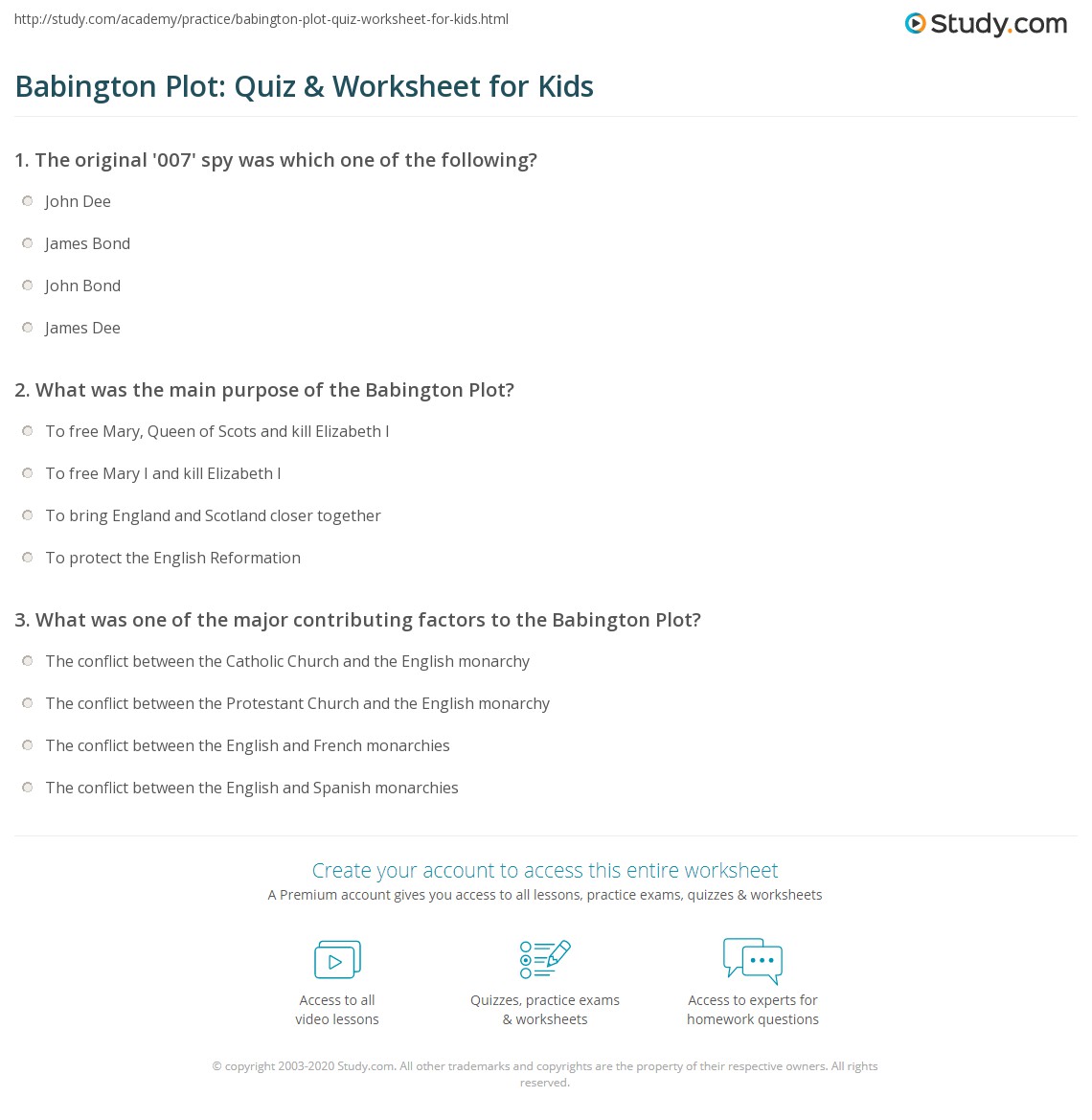 Babington Plot: Quiz & Worksheet for Kids | Study.com