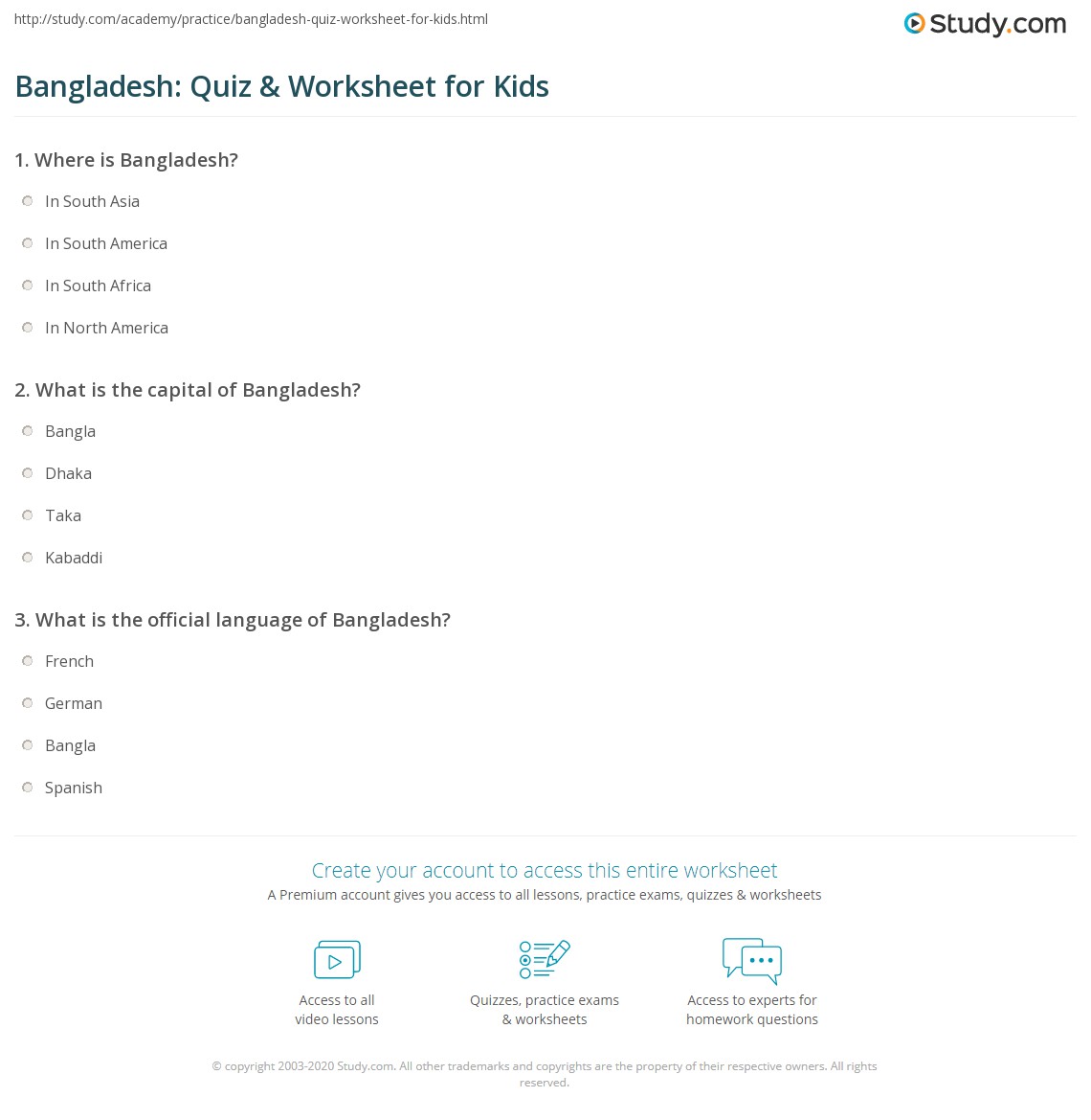 Bangladesh: Quiz & Worksheet for Kids | Study.com