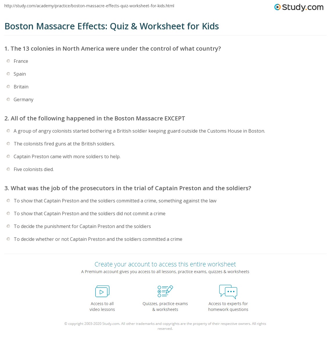 Boston Massacre Effects: Quiz & Worksheet for Kids | Study.com
