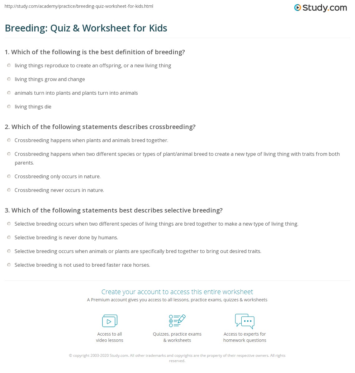 Breeding: Quiz & Worksheet for Kids | Study.com
