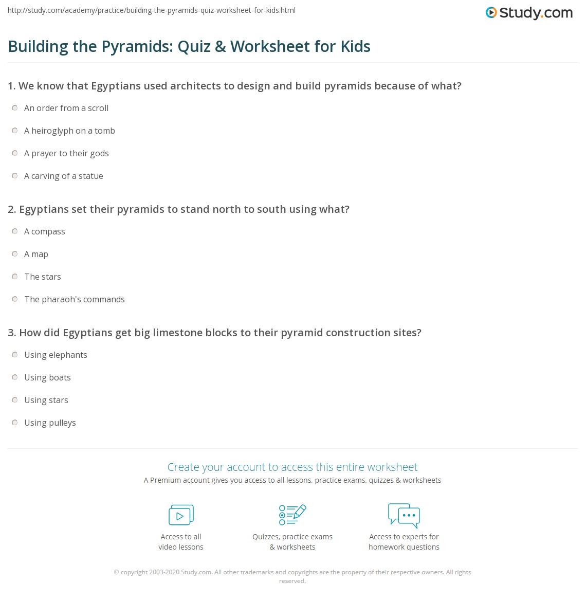 Building the Pyramids: Quiz & Worksheet for Kids | Study.com