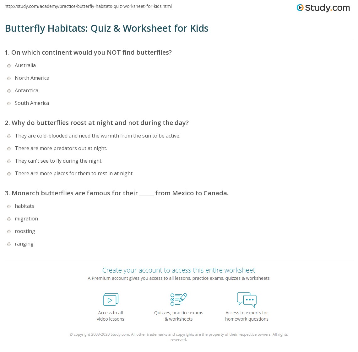 Butterfly Habitats: Quiz & Worksheet for Kids | Study.com