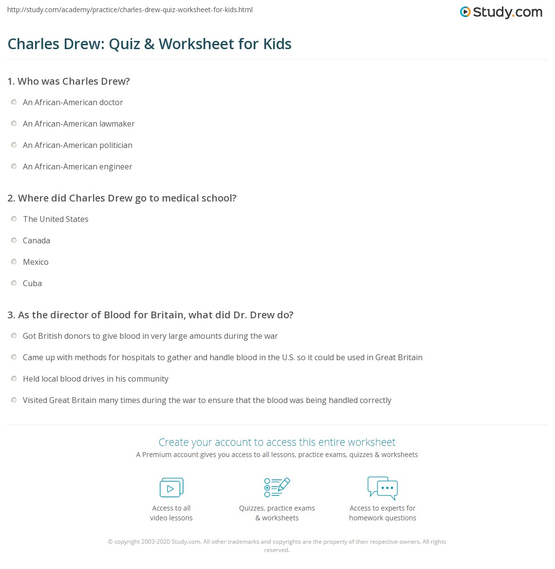 Charles Drew: Quiz & Worksheet for Kids | Study.com