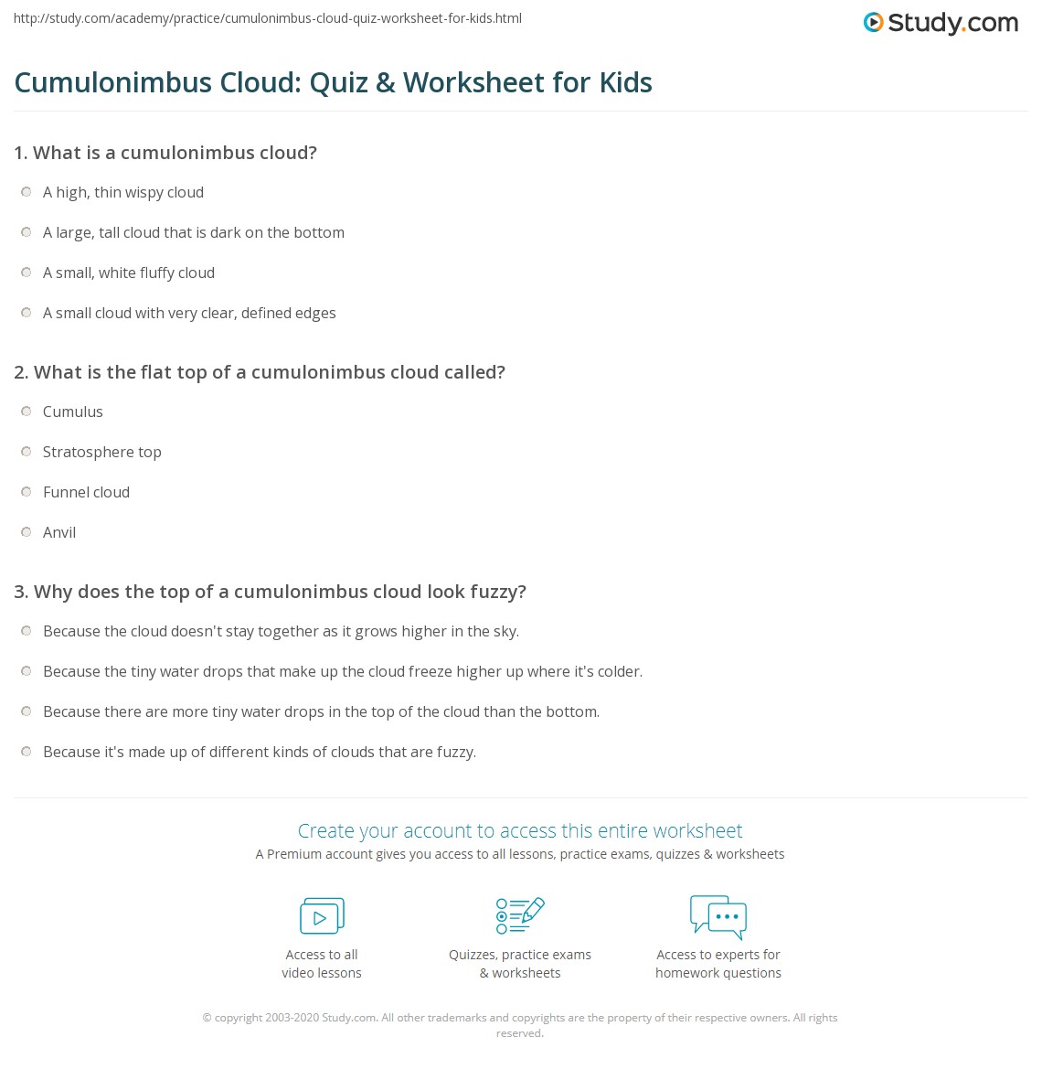 Cumulonimbus Cloud: Quiz & Worksheet for Kids | Study.com