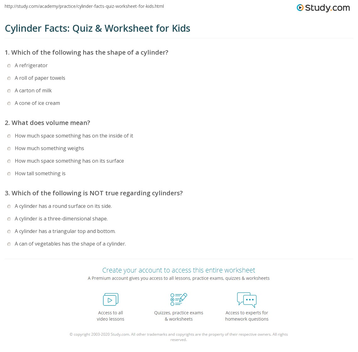 Cylinder Facts: Quiz & Worksheet for Kids | Study.com