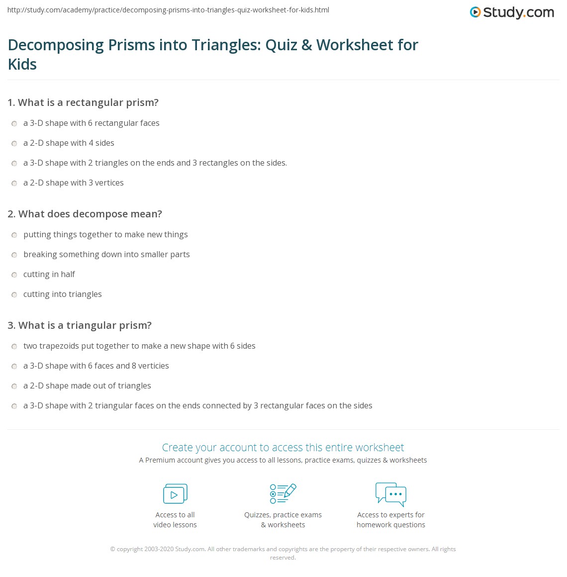 Decomposing Prisms into Triangles: Quiz & Worksheet for Kids | Study.com