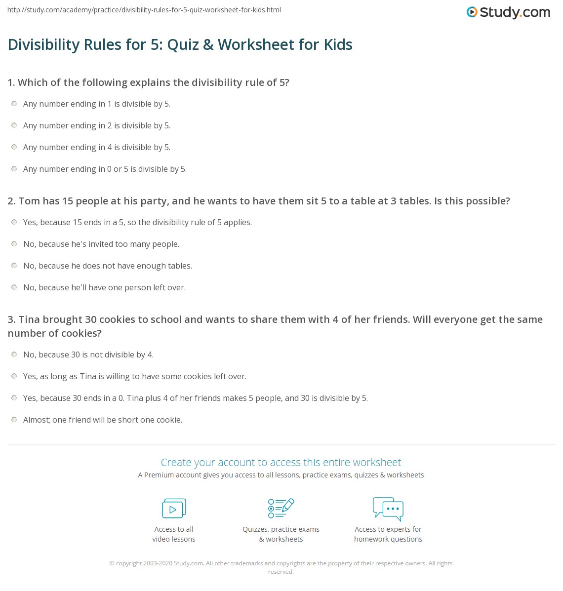Divisibility Rules For 5 Quiz Worksheet For Kids Study Divisibility Rules For 5 Quiz Worksheet For Kids Study