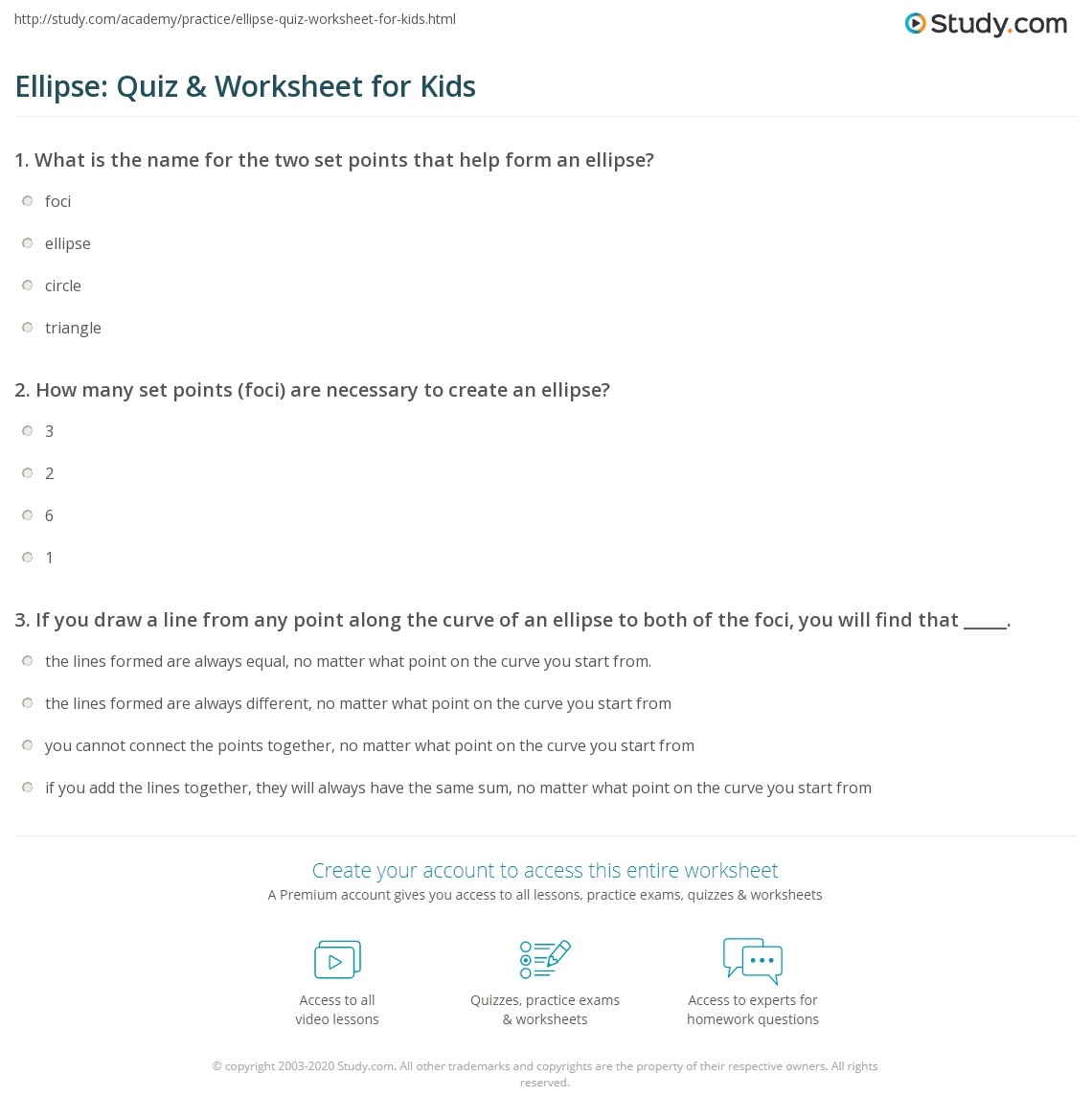 Ellipse: Quiz & Worksheet for Kids | Study.com
