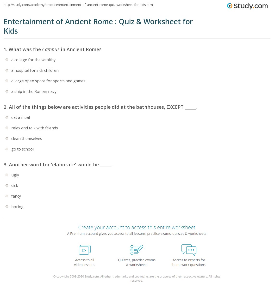 Entertainment of Ancient Rome : Quiz & Worksheet for Kids | Study.com
