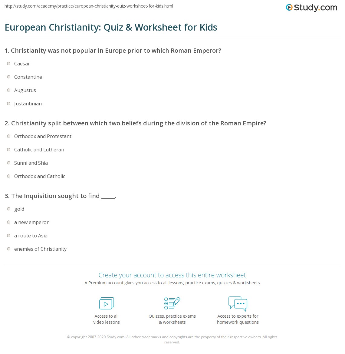 European Christianity: Quiz & Worksheet for Kids | Study.com