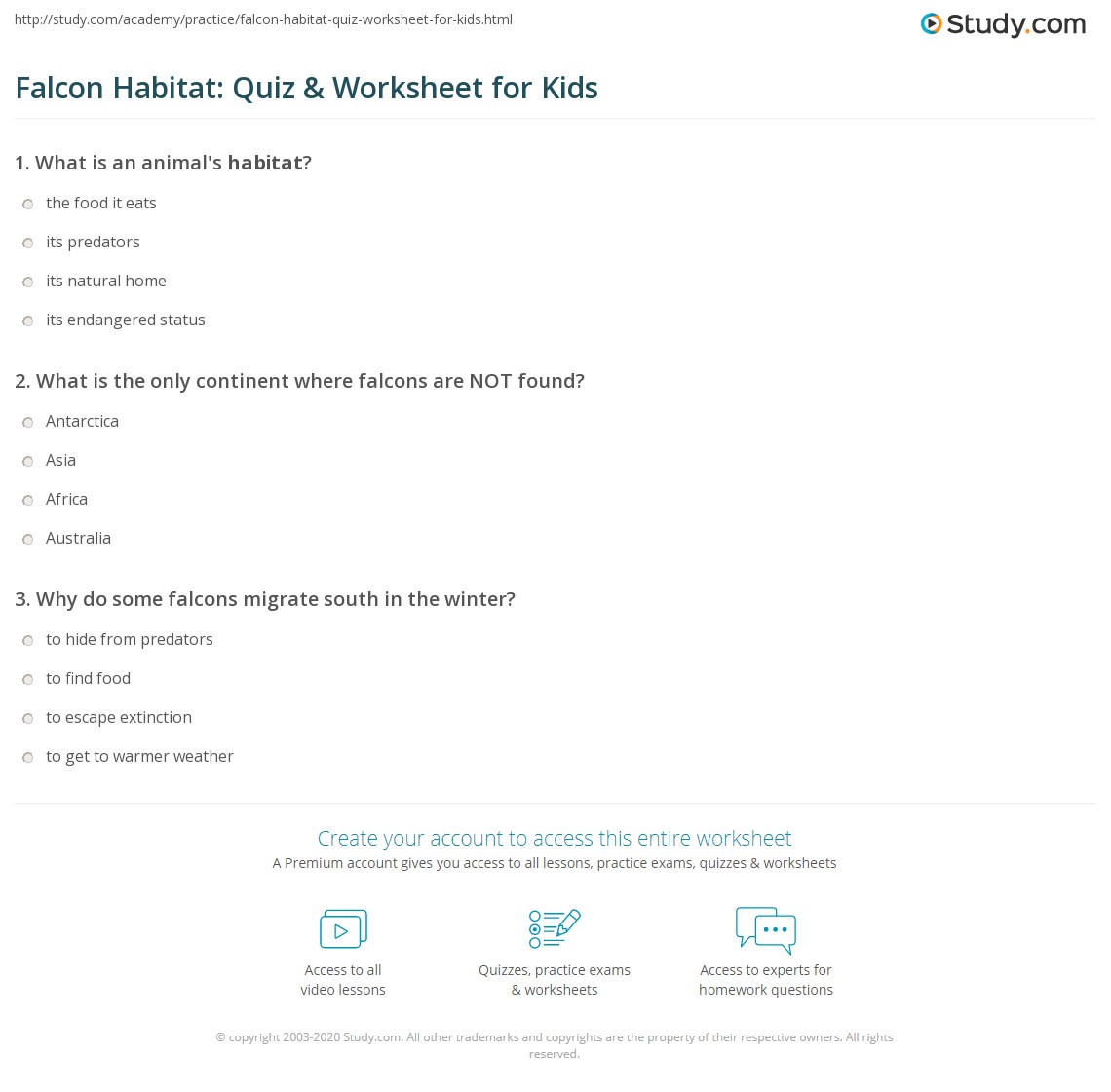 Falcon Habitat: Quiz & Worksheet for Kids | Study.com