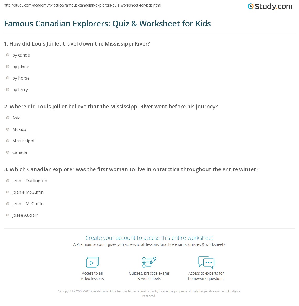 Famous Canadian Explorers: Quiz & Worksheet for Kids | Study.com