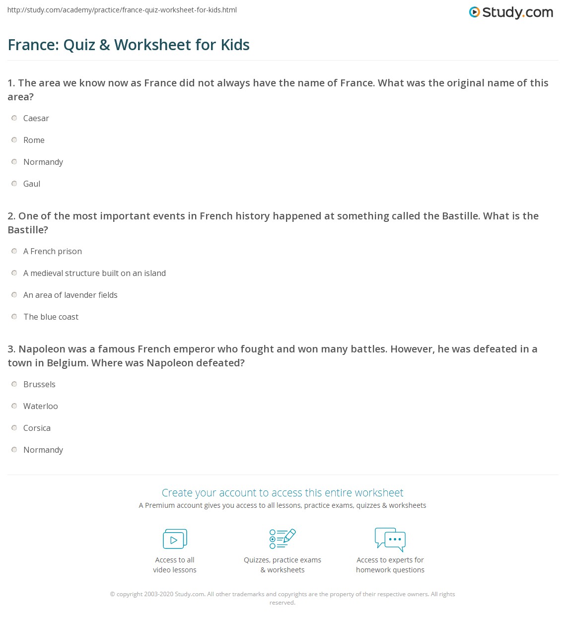 France: Quiz & Worksheet for Kids | Study.com