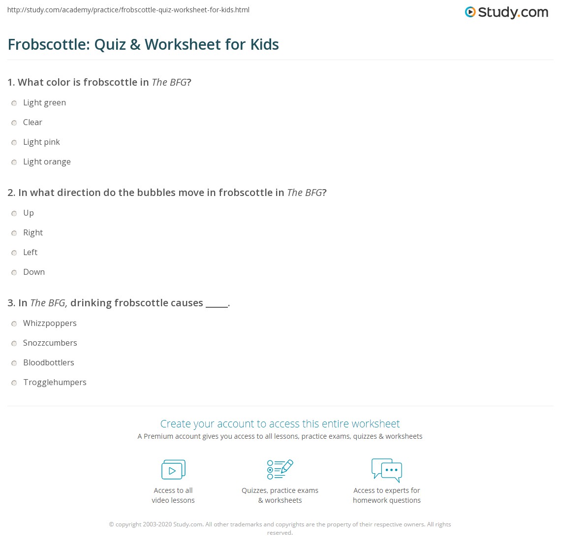 Frobscottle: Quiz & Worksheet for Kids | Study.com
