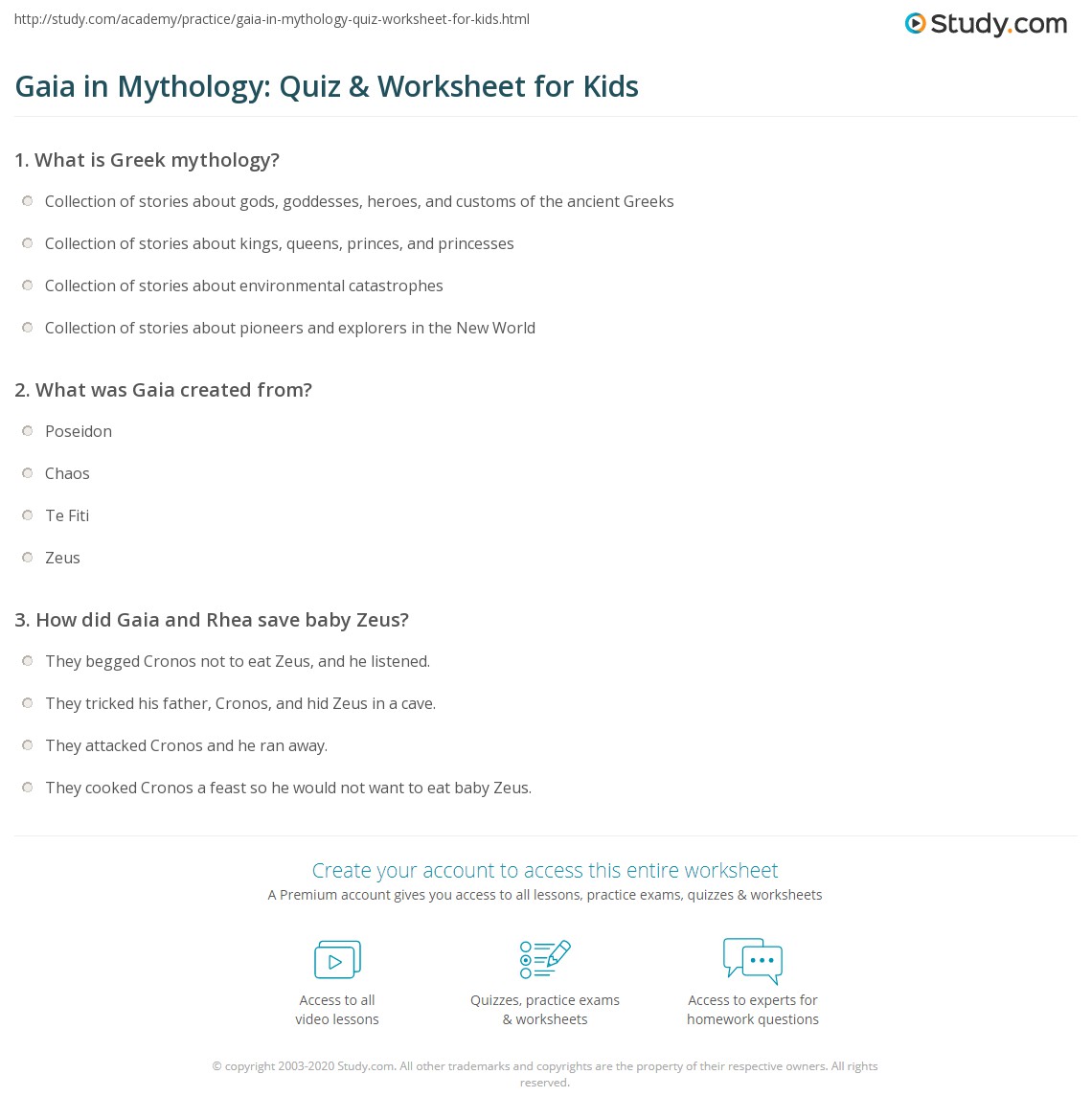 Gaia in Mythology: Quiz & Worksheet for Kids | Study.com