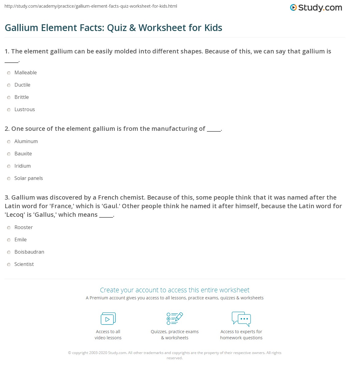 Gallium Element Facts: Quiz & Worksheet for Kids | Study.com