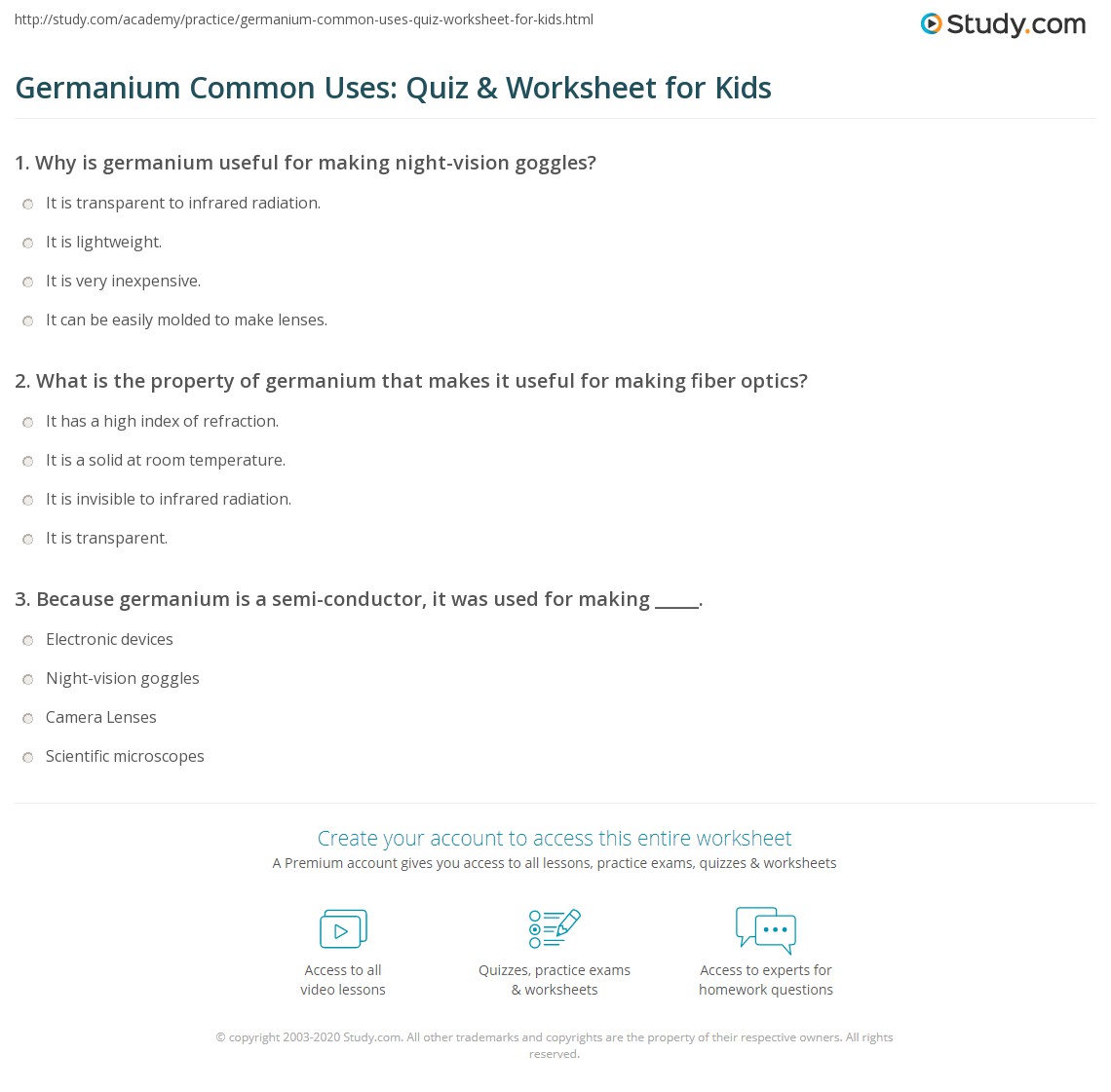 Germanium Common Uses: Quiz & Worksheet for Kids | Study.com