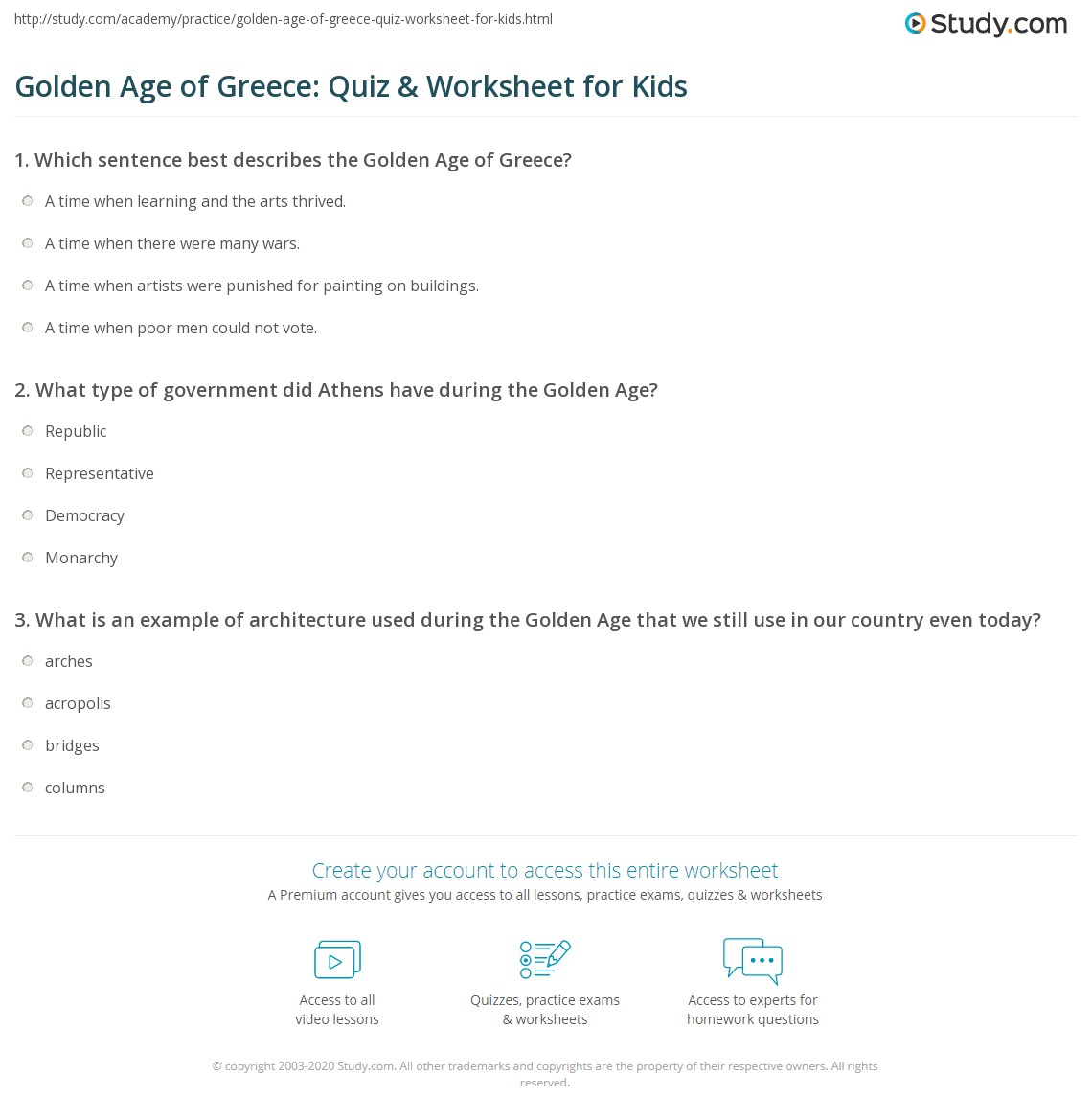 Golden Age of Greece: Quiz & Worksheet for Kids | Study.com