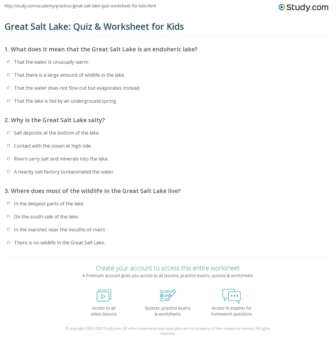 Great Salt Lake: Quiz & Worksheet for Kids | Study.com