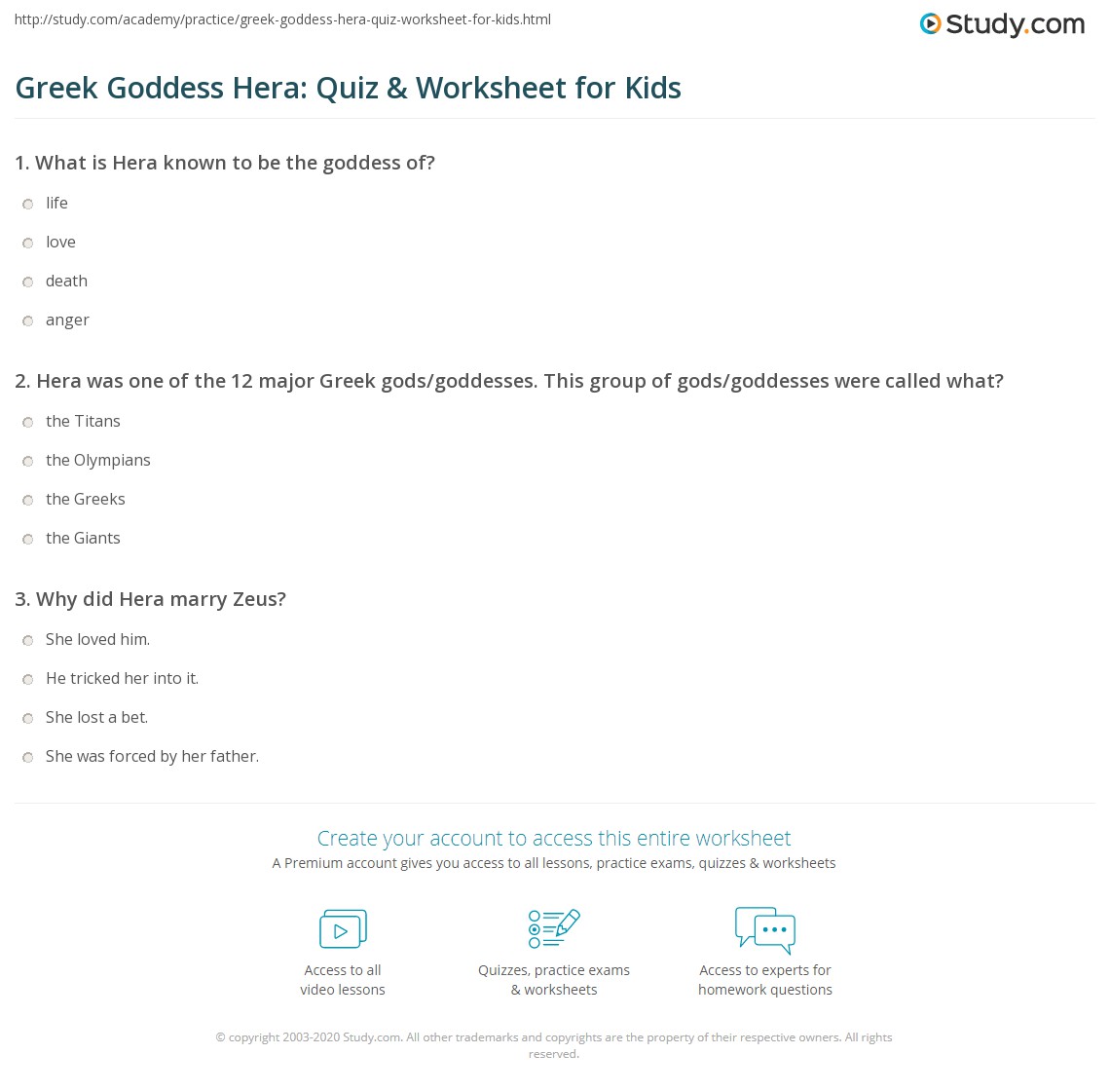 Greek Goddess Hera: Quiz & Worksheet for Kids | Study.com