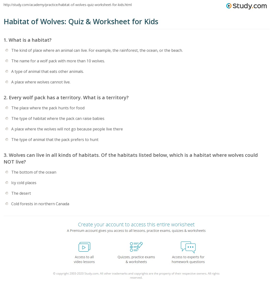 Habitat of Wolves: Quiz & Worksheet for Kids | Study.com
