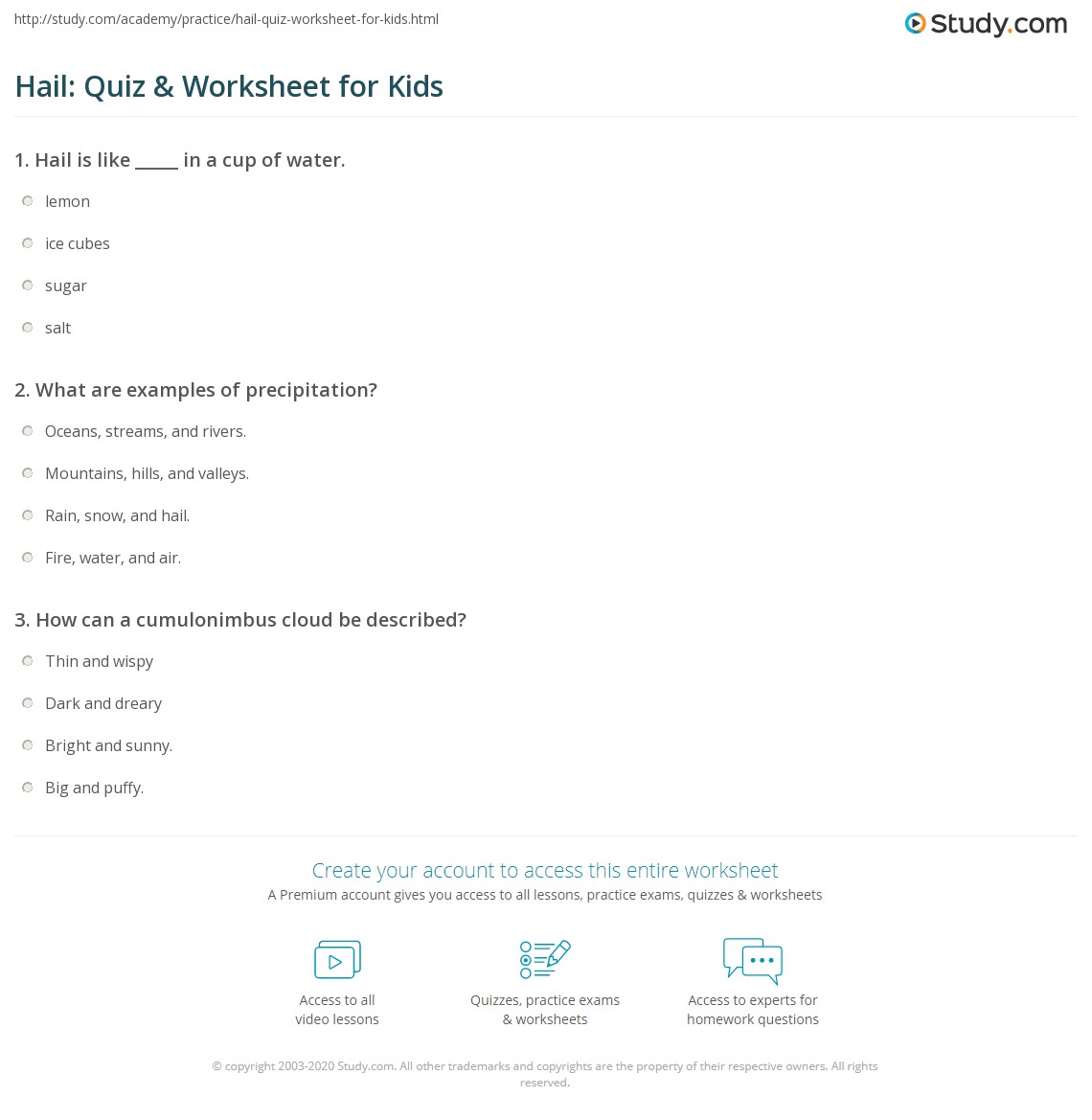 Hail: Quiz & Worksheet for Kids | Study.com