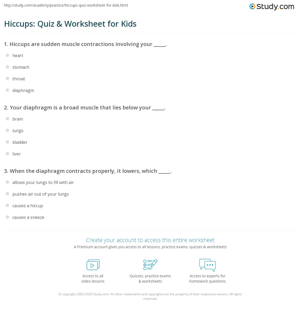 Hiccups: Quiz & Worksheet for Kids | Study.com