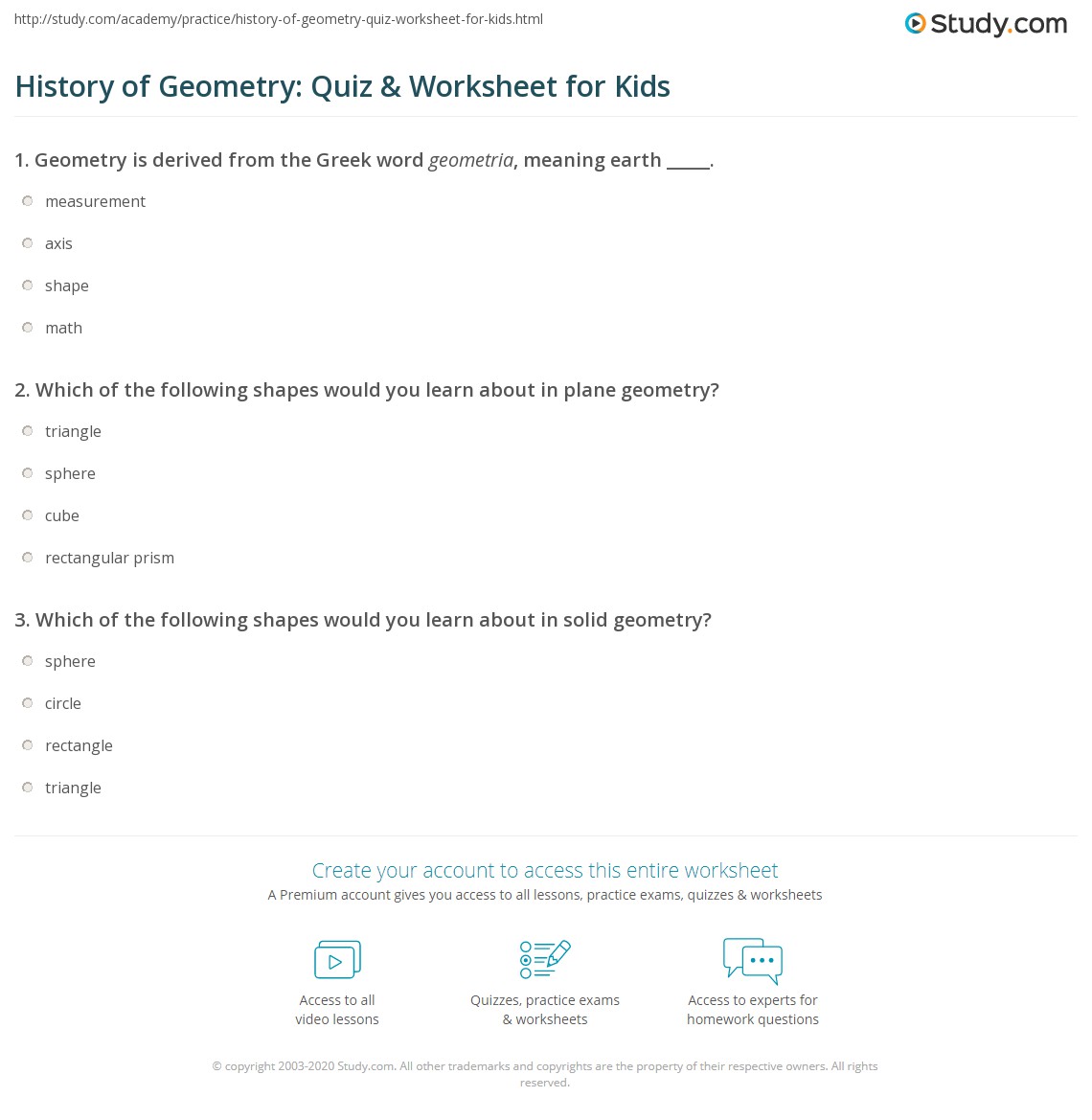 History of Geometry: Quiz & Worksheet for Kids | Study.com
