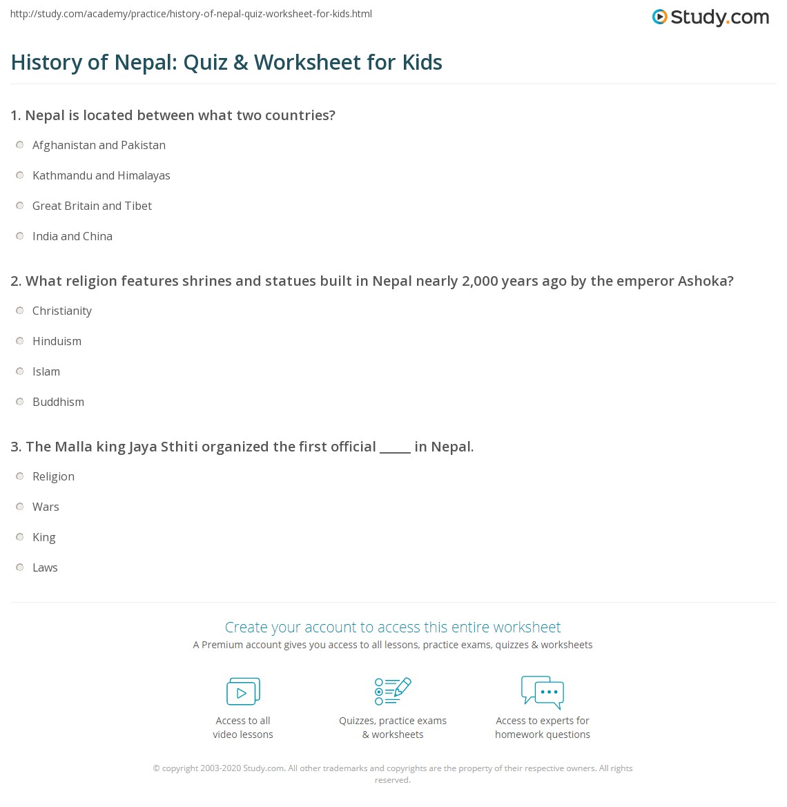 History of Nepal: Quiz & Worksheet for Kids | Study.com