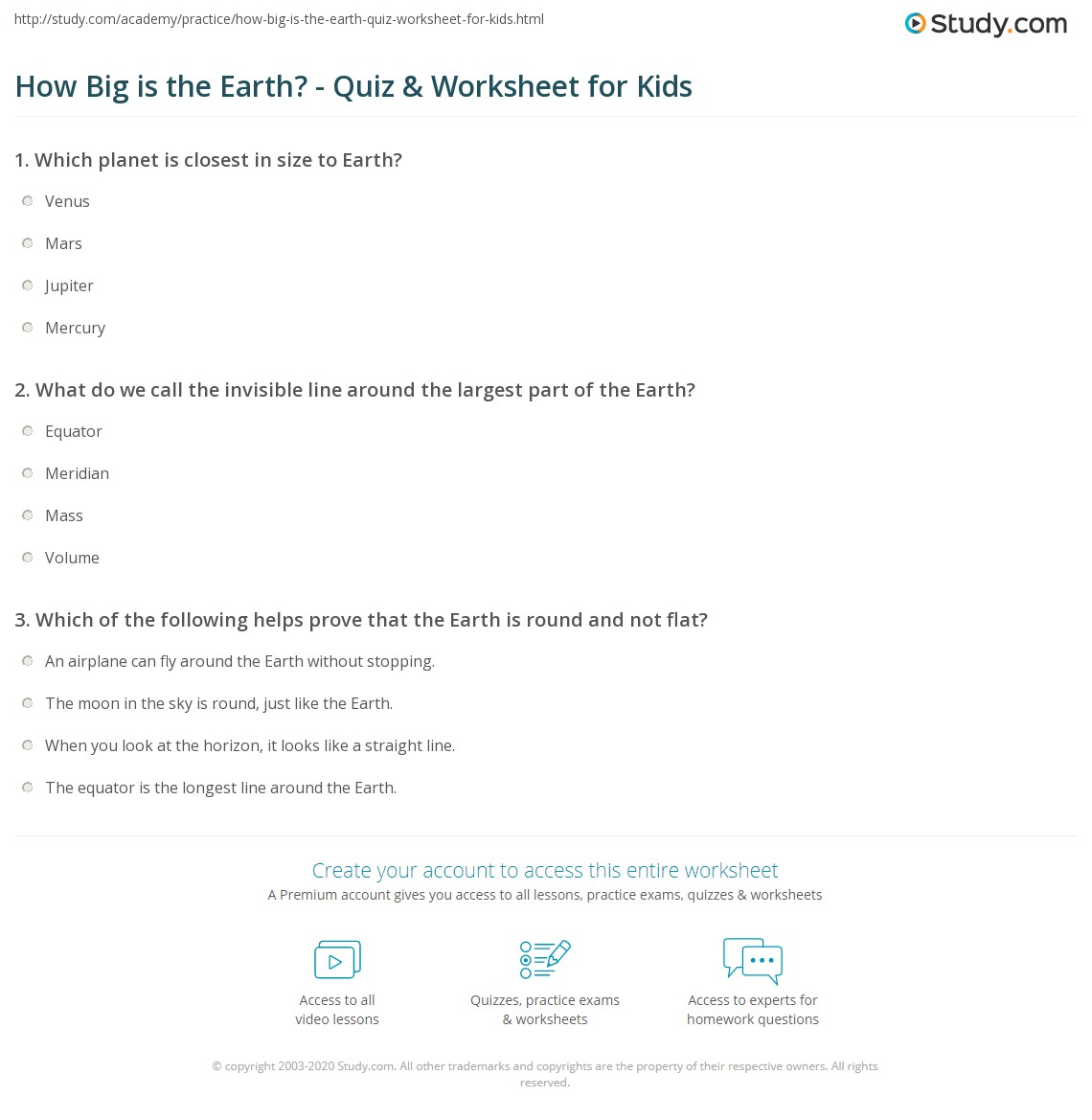 How Big is the Earth? - Quiz & Worksheet for Kids | Study.com