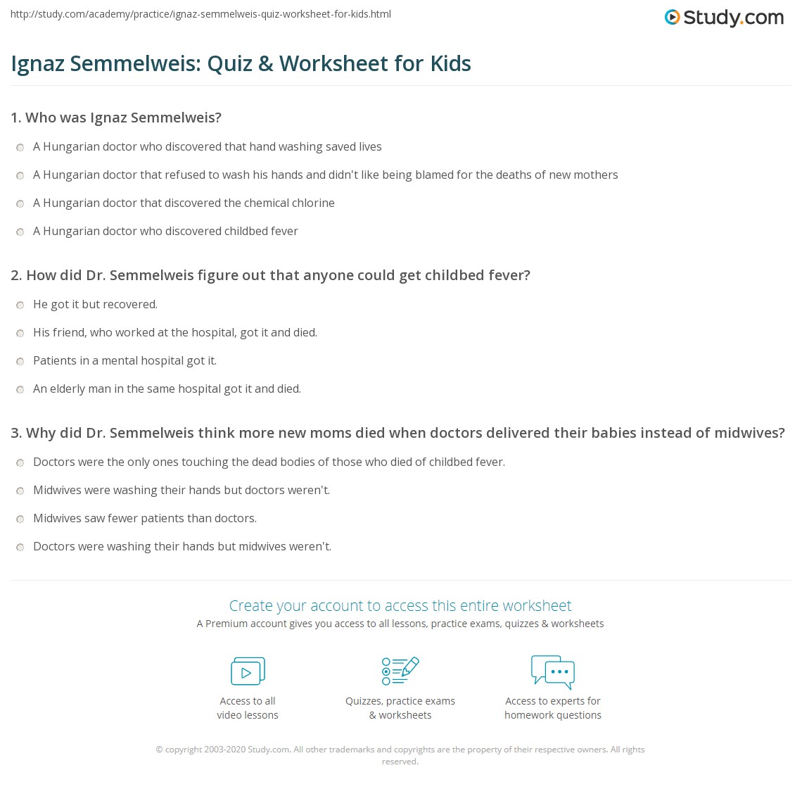 Ignaz Semmelweis: Quiz & Worksheet for Kids | Study.com