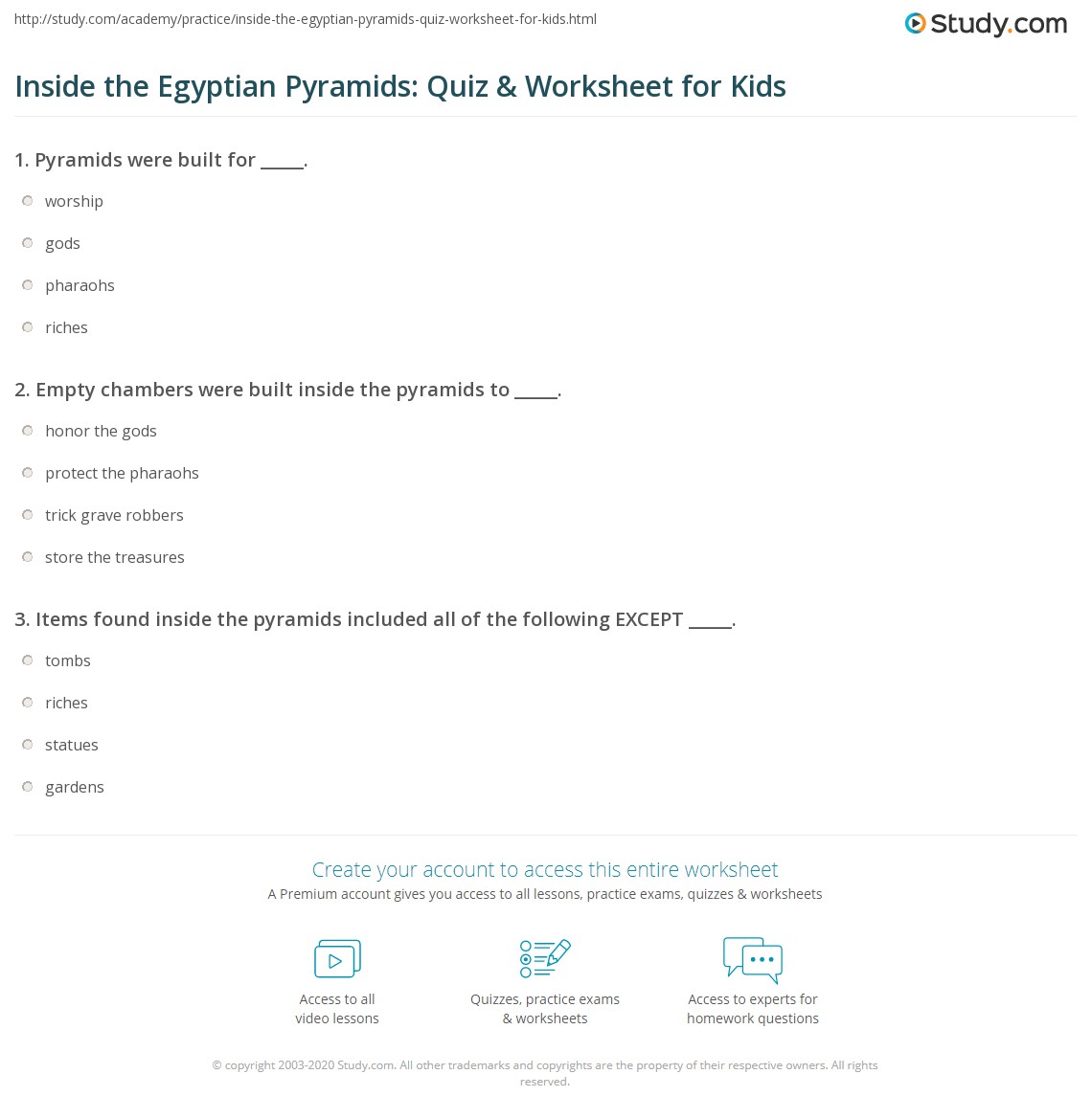Inside the Egyptian Pyramids: Quiz & Worksheet for Kids | Study.com