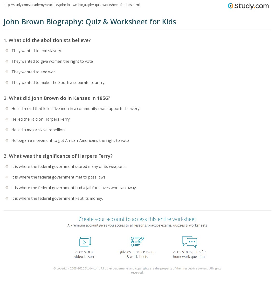 John Brown Biography: Quiz & Worksheet for Kids | Study.com