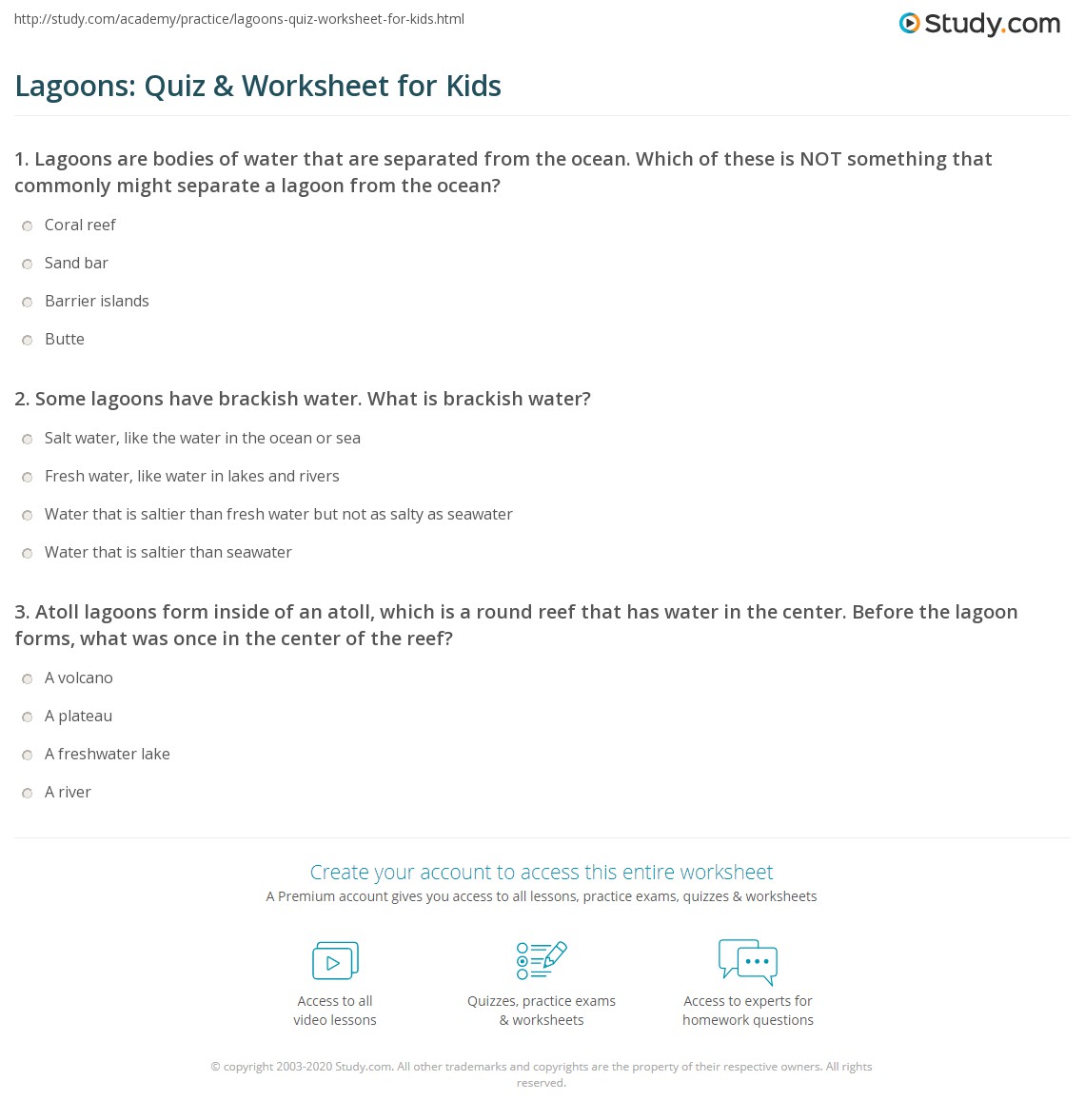 Lagoons: Quiz & Worksheet for Kids | Study.com