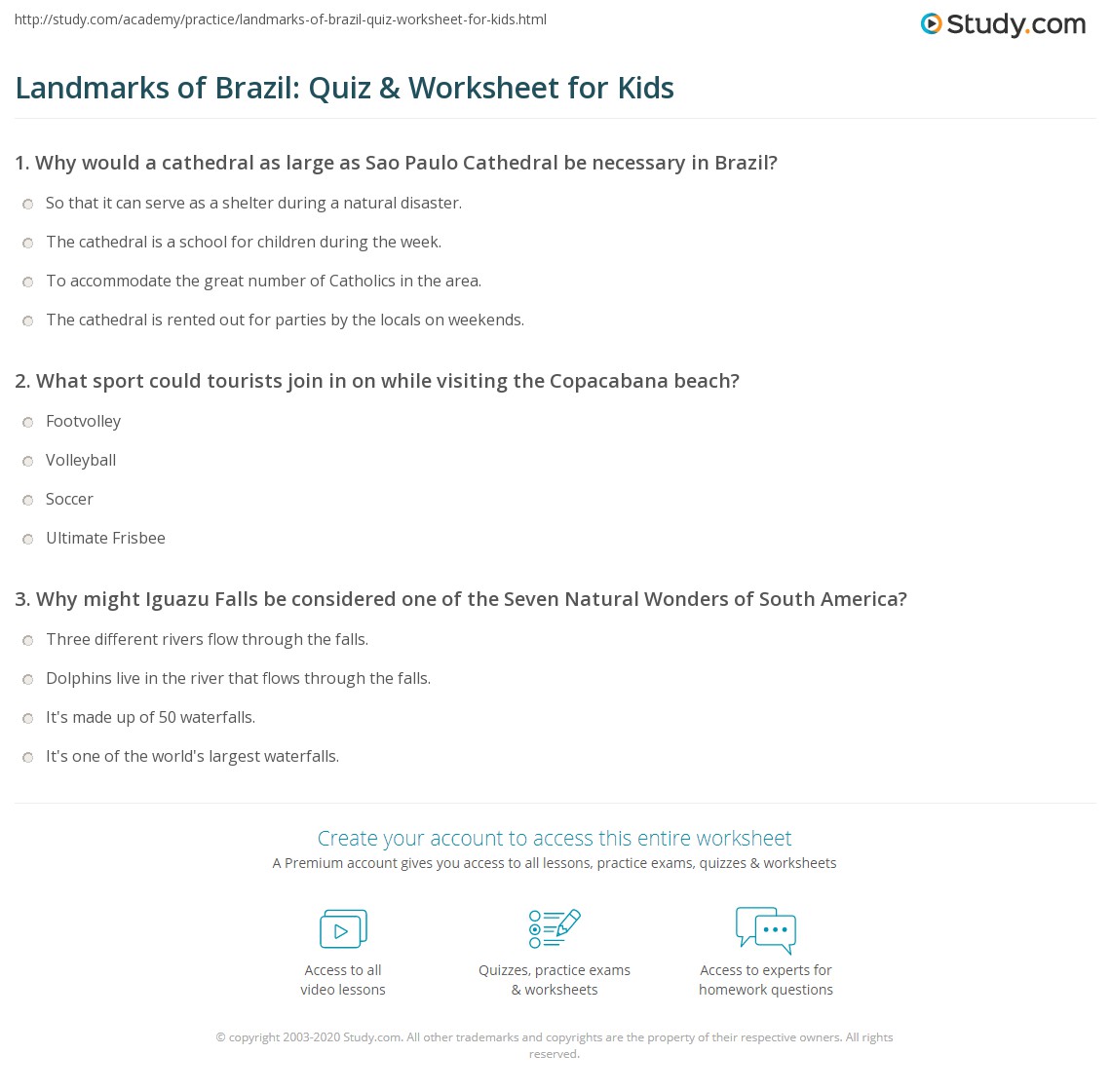Landmarks of Brazil: Quiz & Worksheet for Kids | Study.com