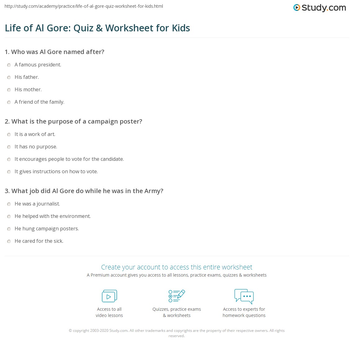 Life of Al Gore: Quiz & Worksheet for Kids | Study.com
