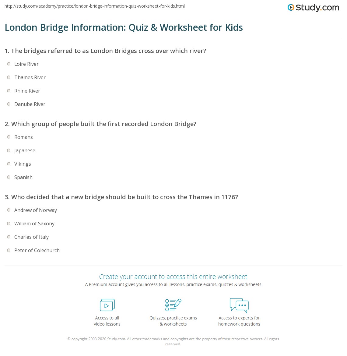 London Bridge Information: Quiz & Worksheet for Kids | Study.com