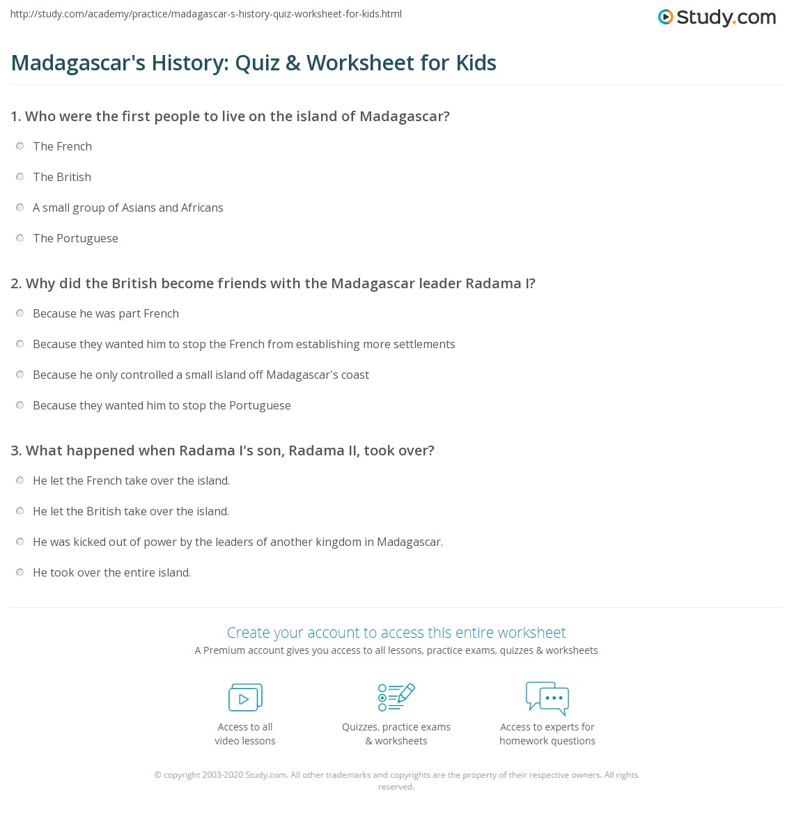 Madagascar's History: Quiz & Worksheet for Kids | Study.com