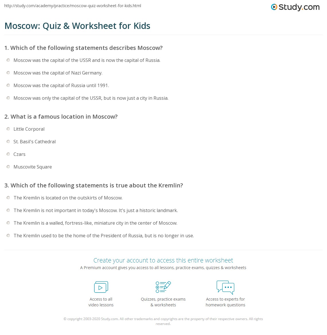 Moscow: Quiz & Worksheet for Kids | Study.com