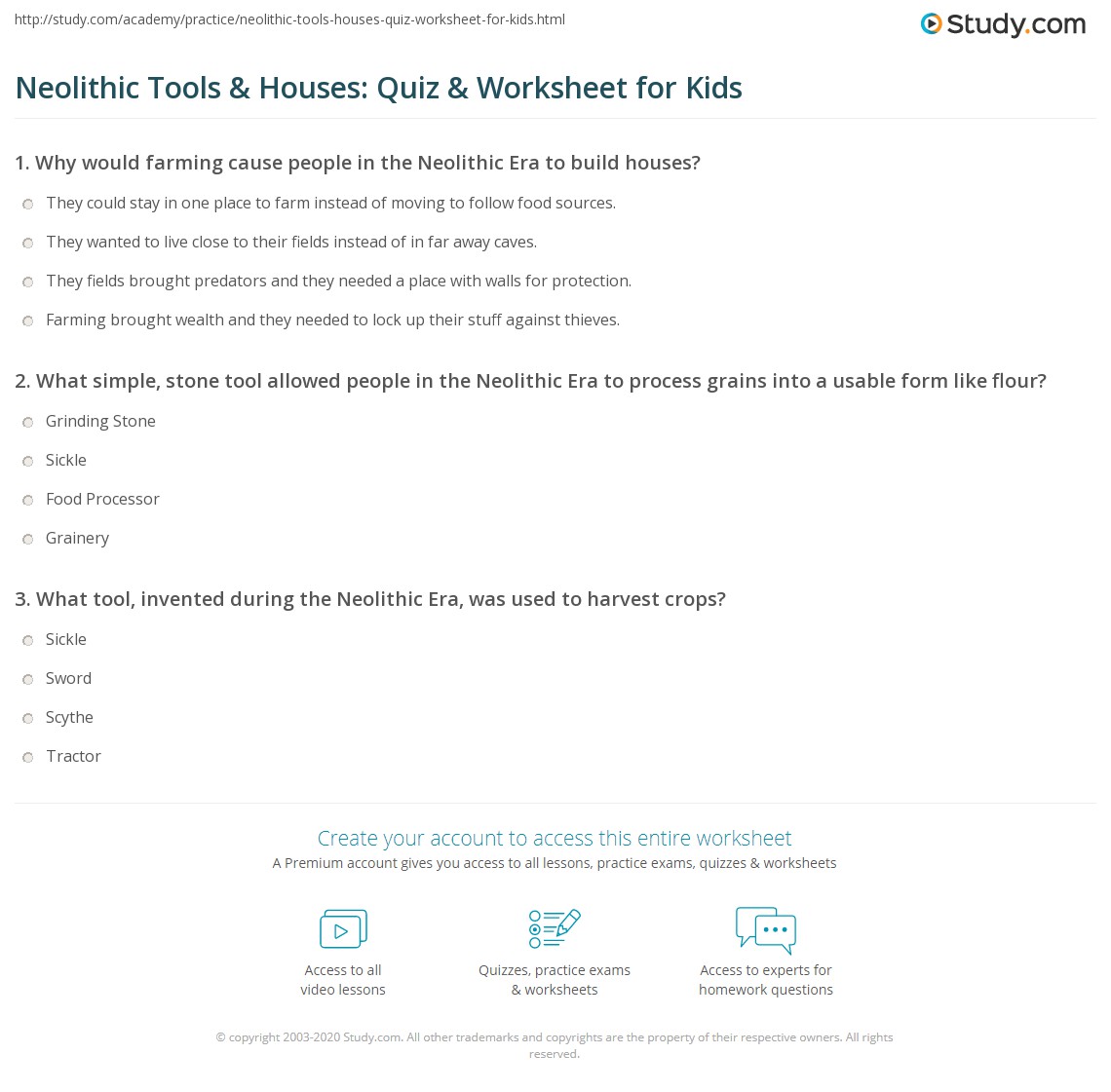 Neolithic Tools & Houses: Quiz & Worksheet for Kids | Study.com