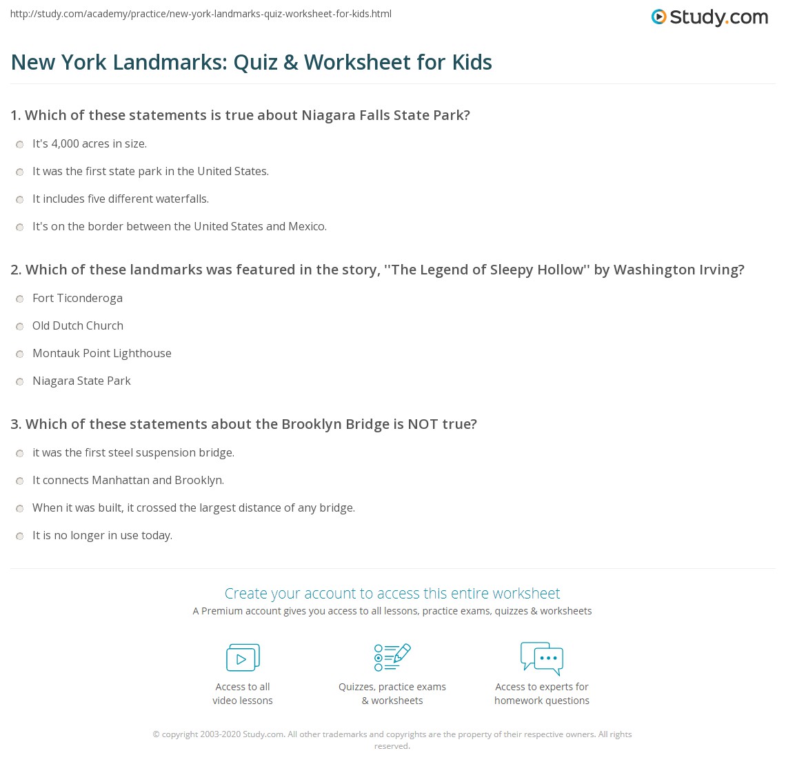 New York Landmarks: Quiz & Worksheet for Kids | Study.com